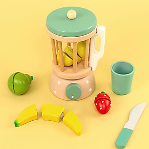 Wooden Blender Toys Play Set for Kids, Fruit Juicer Maker Toy, Montessori Pretend Play Food Kitchen Accessories for Toddler Girls and Boys (Juicer)