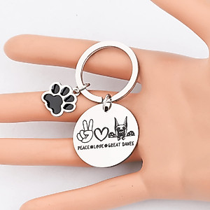 PLITI Great Dane Keychain Great Dane Mom Gift Great Dane Owner Gift Great Dane Lover Gift Peace Love Great Danes Keyring (peace love danes ky)