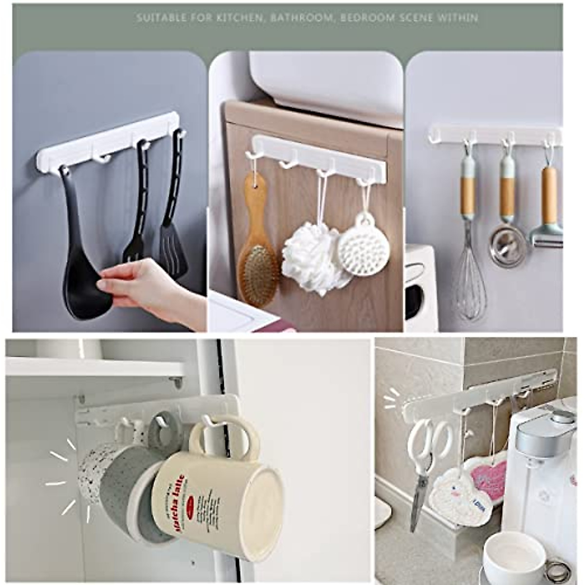 Oraony Ugrade Adhesive Kitchen Utensil Sliding Rack, Wall Mounted Rack Hook Hanger Saving Space No Drilling for Kitchen Refrigerator Door Washer Microwave Bathroom Bedroom (2Pcs)