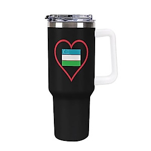 I Love Uzbekistan Red Heart 40oz Water Bottle Double Wall Insulated Tumbler with Handle Leakproof Travel Mug White-style