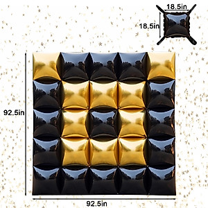 Palksky Black Gold Balloon Backdrop Wall, 25PCS Double Sided Square Foil Balloons, Aluminum Foil Balloons for New Year,Graduation,Birthday,Anniversary,Baby Shower,Retirement Party Decoration Supplies