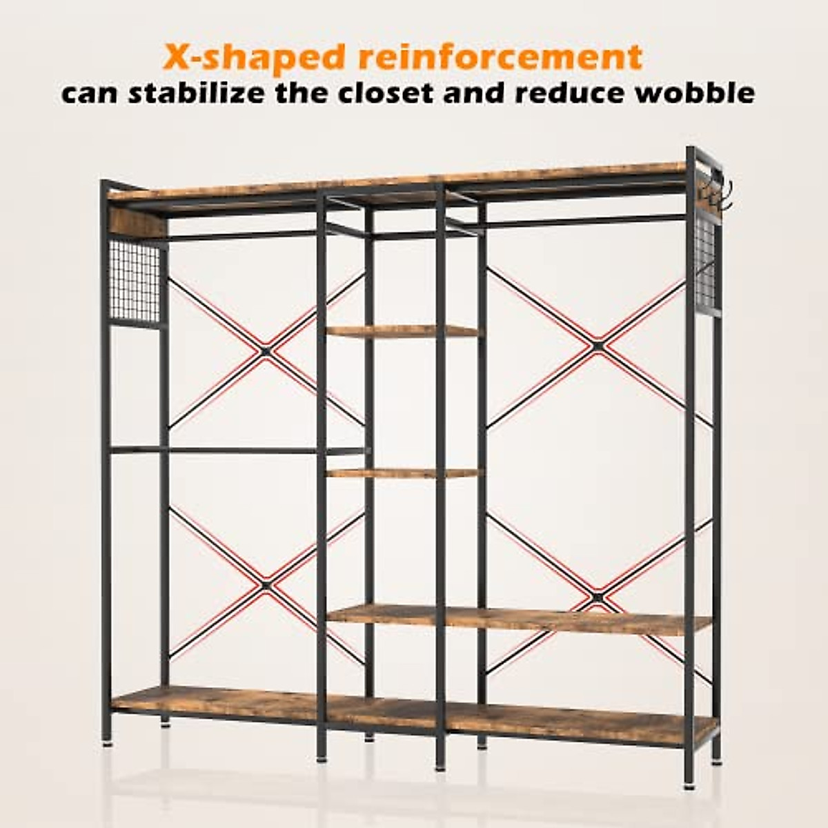 heodmaem Reversible Free Standing Closet Organizer, Heavy Duty Clothes Rack for Hanging Clothes, Corner Closet Shelves, L Shape Garment Rack with Shelves