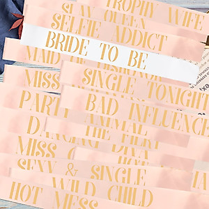 16 Pack Bachelorette Party Bride to Be Sash- Unique Bride Bridesmaid Sashes for Bachelorette Party (Rose Gold And White)