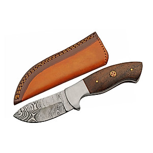 Mosaic Damascus Steel Blade | Wooden Handle 7.5" Hunting Knife