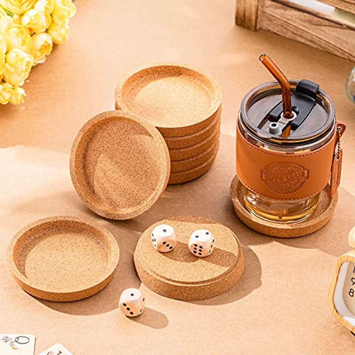 Set of 18 Cork Coasters Bulk 4 Inch Round Lip Cup Holder Leak Proof Cork Coasters for Drinks Reusable Absorbent Cup Coaster for Mugs Coffee Glass Table Desk Party Supplies, Brown
