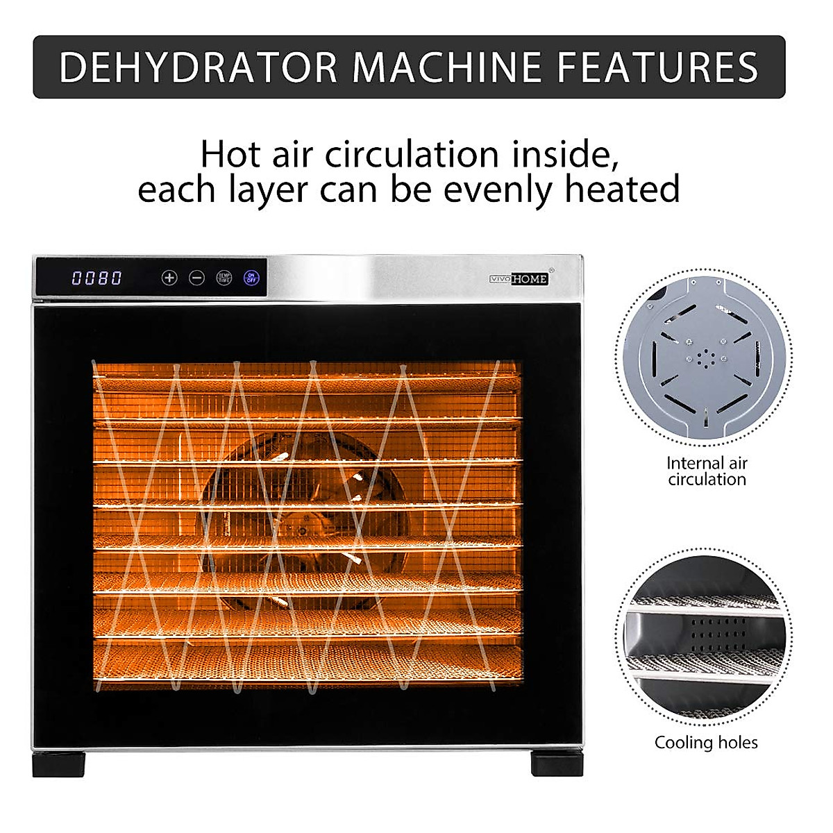 VIVOHOME Stainless Steel Electric 1000W 10 Trays Commercial Food Dehydrator Machine with Digital Timer and Temperature Control for Fruit Vegetable Meat Beef Jerky Maker