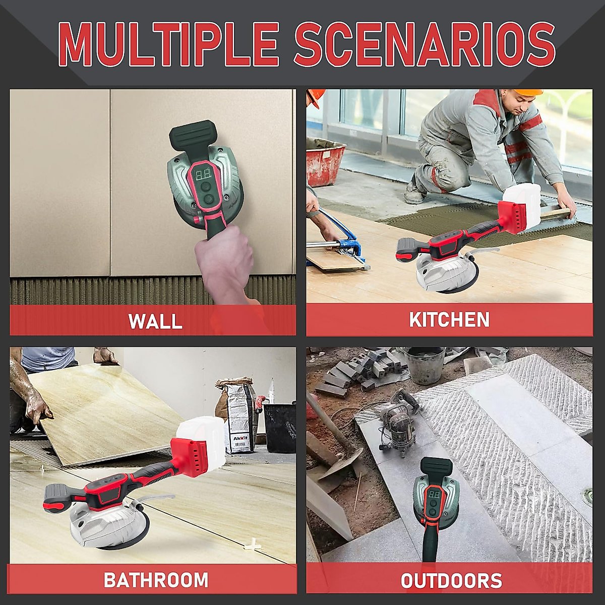 Tile Vibration Tool for for Milwaukee 18V Battery, CordlessTile Vibration Leveling Machine with 8 Speed, 5'' Suction Cup, Digital Display, Tile Vibrator for Floor Tile Wall (Battery Not Included)