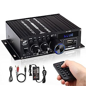 AK-380 Bluetooth Amplifier with Remote Control Function, 2.0 Bluetooth Amplifier Supports Bluetooth/USB/AUX/RCA Input and FM Radio Function (with 12V/5A DC Power Supply)