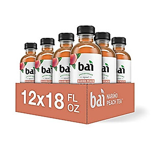 Bai Iced Tea, Narino Peach, Antioxidant Infused Supertea, Crafted with Real Tea (Black Tea, White Tea), 18 Fluid Ounce Bottles, 12 count