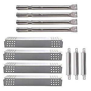 Hiorucet Grill Replacement Parts for Charbroil 4 Burner 463241113, 463449914 Gas Grill Models. Stainless Steel Heat Plate Tent Shields, Pipe Burner Tubes and Crossover Tubes Replacement Kit.