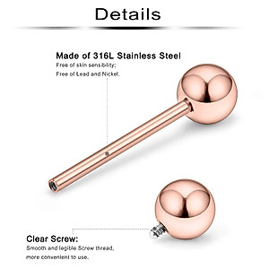 Ftovosyo 2PCS 16G 316L Stainless Steel Internally Threaded Tongue Nipple Shield Barbell Ring Bar Body Piercing Jewelry Retainer 14mm Rose Gold