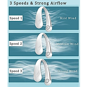 Aeergured Portable Neck Fan 2 Pack, Hands Free Personal Bladeless Fan with 3 Speeds, Adjustable USB Neckband Fans Battery Operated Wearable Fan, 360° Cooling Rechargeable Hanging Neck Fan