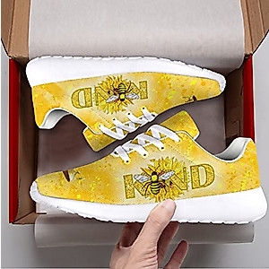vogiant Yellow Bee Kind Print Sneakers for Women Comfortable Breathable Mesh Walking Tennis Sneaker Gifts for Bee Lover,US Size 10 Women/8.5 Men