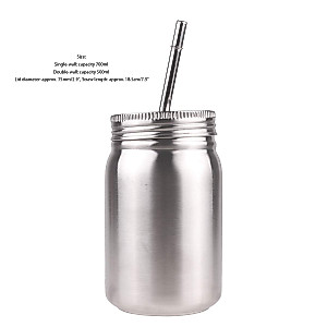CHICTRY Stainless Steel Mason Jar with Lid and Straw Unbreakable Dishwasher Safe Drinking Tumbler Cup for Kids Adult Silver Double-Wall 500ml