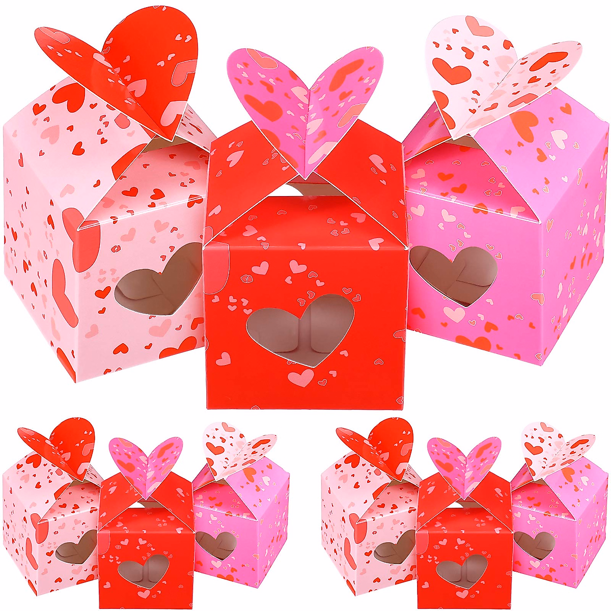Small Valentines Boxes Valentines Hearts Box Valentine's Day Paper Wrapping Box with Heart Bow for Wedding Baby Shower Party Supplies, 3 Colors (9)