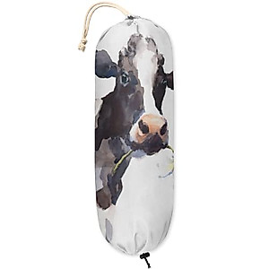 Animal Cow Plastic Bag Holder, Watercolor Daisy Grocery Bag Storage Holder Garbage Shopping Bag Trash Bags Organizer for Kitchen Home