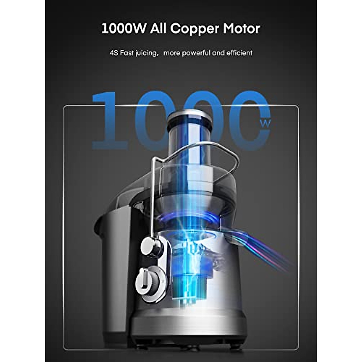 JUILIST Juicer Machines, 1000W Juicer Vegetable and Fruit with 3.2" Wider Mouth Food Chute, Easy to Clean, Large Power（1300W Peak）Juicer Extractor, 4S Fast Juicing & 2 Speeds Setting, Silver