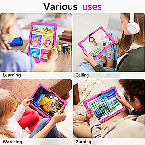10.1 Inch Kids Tablet,Android 12 Tablet for Kids with Parent Control,1280x800 HD IPS,3GB+32GB,6000mAh Dual Camera WiFi Bluetooth Tablet,Children Tablet with Shock-Proof Case YouTube Netflix(Pink)