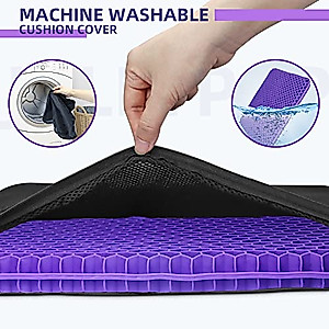 Seat Cushion, Gel Seat Cushion for Long Sitting, Purple Double Thick Seat Cushion with Carry Handle, Gel Seat Cushion for Office Chair Car Wheelchair, Helps to Relieve Sciatica Back Hip Tailbone Pain