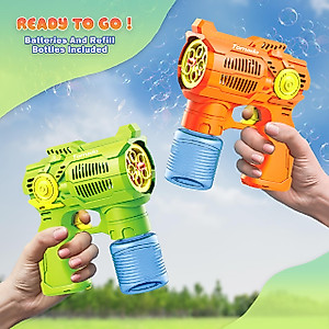 Bubble Guns with Batteries and Refill Solutions Included - Set of 2 High Efficiency Bubbles Toys for Boys, Girls, Toddlers and Kids! for Indoor & Outdoor Play (2 Pack)