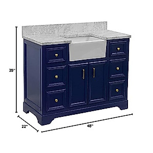 Kitchen Bath Collection Zelda 48-inch Farmhouse Vanity (Carrara/Royal Blue): Includes Royal Blue Cabinet with Authentic Italian Carrara Marble Countertop and White Ceramic Farmhouse Apron Sink