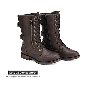 DREAM PAIRS Women's Combat Boots, Mid Calf Built-in Wallet Pocket Lace up Military Ankle Booties,Size 9.5,Brown,TERRAN