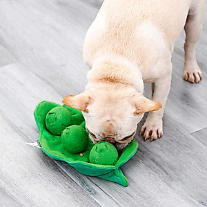 BEISIJIA Dog Puzzle Toy, Cute Pea Pod Slow Feeder for Impulsive Bored Dog, Snack Dispensing ng, Sniffing IQ and Stress Relief Training Plush Educational Hide and Seek, Screaming Puppy Toy