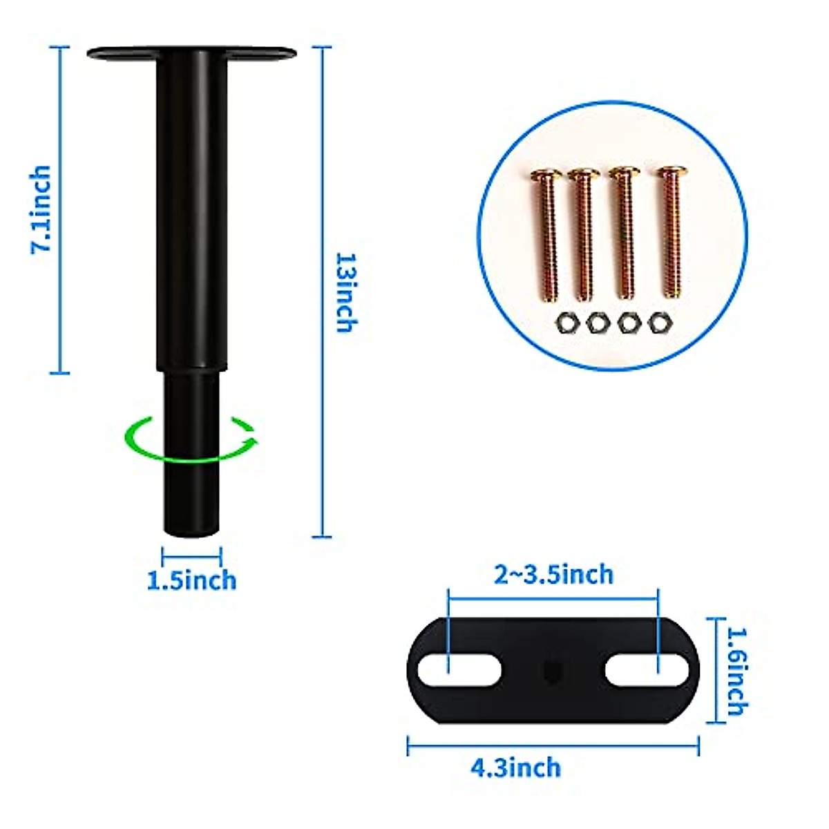 lukar 2Pcs Adjustable Bed Frame Support Legs, 7.1-13 Inch Metal Support Leg for Bed Frame Center Slat, Heavy Duty Furniture Leg for Bed Sofa Cabinet