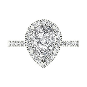 Clara Pucci 2.42ct Pear Cut Solitaire with Accent Halo Stunning Genuine Moissanite Modern Ring 14k White Gold 9.5