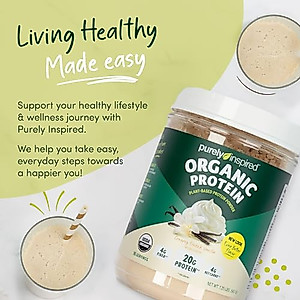 Purely Inspired Plant-Based Protein Powder for Men & Women, Creamy French Vanilla (16 Servings) - Vegan & Organic - 20g of Pea Protein Powder for Smoothies & Shakes - Dairy-Free, & Gluten-Free