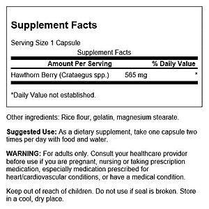 Swanson Hawthorn Berries Supplement | Supports Blood Pressure & Heart Health 250 Capsules, 565 mg Each Hawthorne Berry Pills
