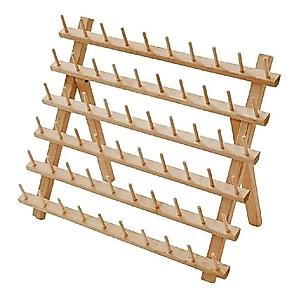 ThreadNanny 60 Spools Thread Rack - Premium Birchwood Thread Storage Organizer Stand for Sewing Embroidery Spools and Mini Cones - Thread Holders for Spools of Thread with Wall Mount Hanging Hooks