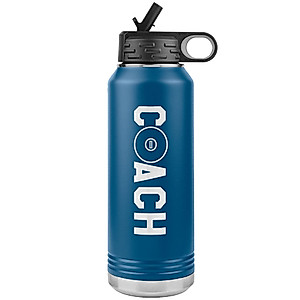 JFWcreations Wrestling Coach Water Bottle - 32oz Insulated Engraved Stainless Steel Flip Top with Straw Wrestling Coach Gift Blue