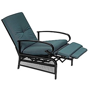 Crownland Outdoor Furniture Automatic Adjustable Patio Recliner Chair with Metal Frame and Water Resistant Cushion for Sunbathing (Peacock Blue)