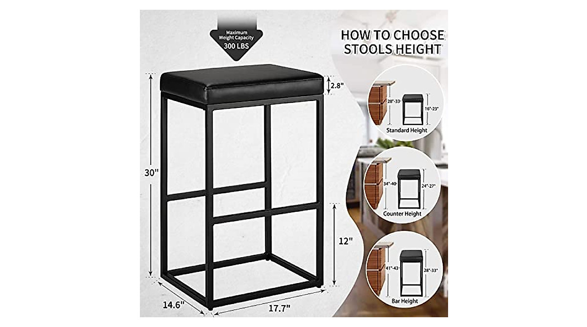 HeuGah Modern Backless Bar Stools - Set of 4 for Kitchen