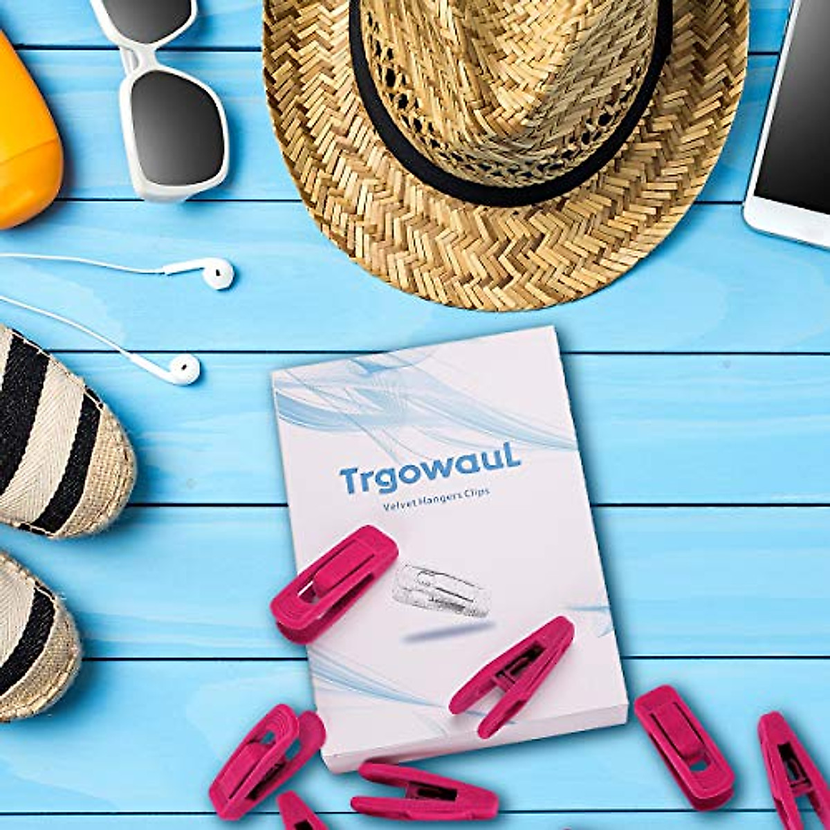 Trgowaul Hot Pink Velvet Hangers Clips, Pants Hangers Velvet Clips, Strong Finger Clips Perfect for Thin Velvet Hangers (20 Pcs, Hot Pink)