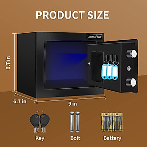 JUGREAT Safe Box with Induction Light,Electronic Digital Security Safe Steel Construction Hidden with Lock，Wall or Cabinet Anchoring Design for Home Office Hotel Business 0.23 Cubic Feet Black