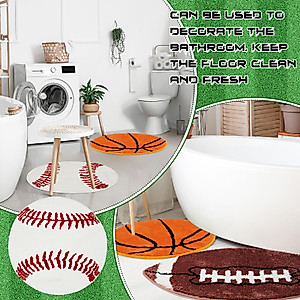 Tinideya 3 Pcs Football Sports Rug Round Basketball Bathroom Rug Non Slip Baseball Bathroom Mat Decorative Football Area Rug Indoor Carpet for Bedroom Living Room Floor Chair Rooms Decor