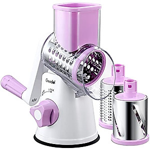 Geedel Rotary Cheese Grater, Kitchen Mandoline Vegetable Slicer with 3 Interchangeable Blades, Easy to Clean Rotary Grater Slicer for Fruit, Vegetables, Nuts