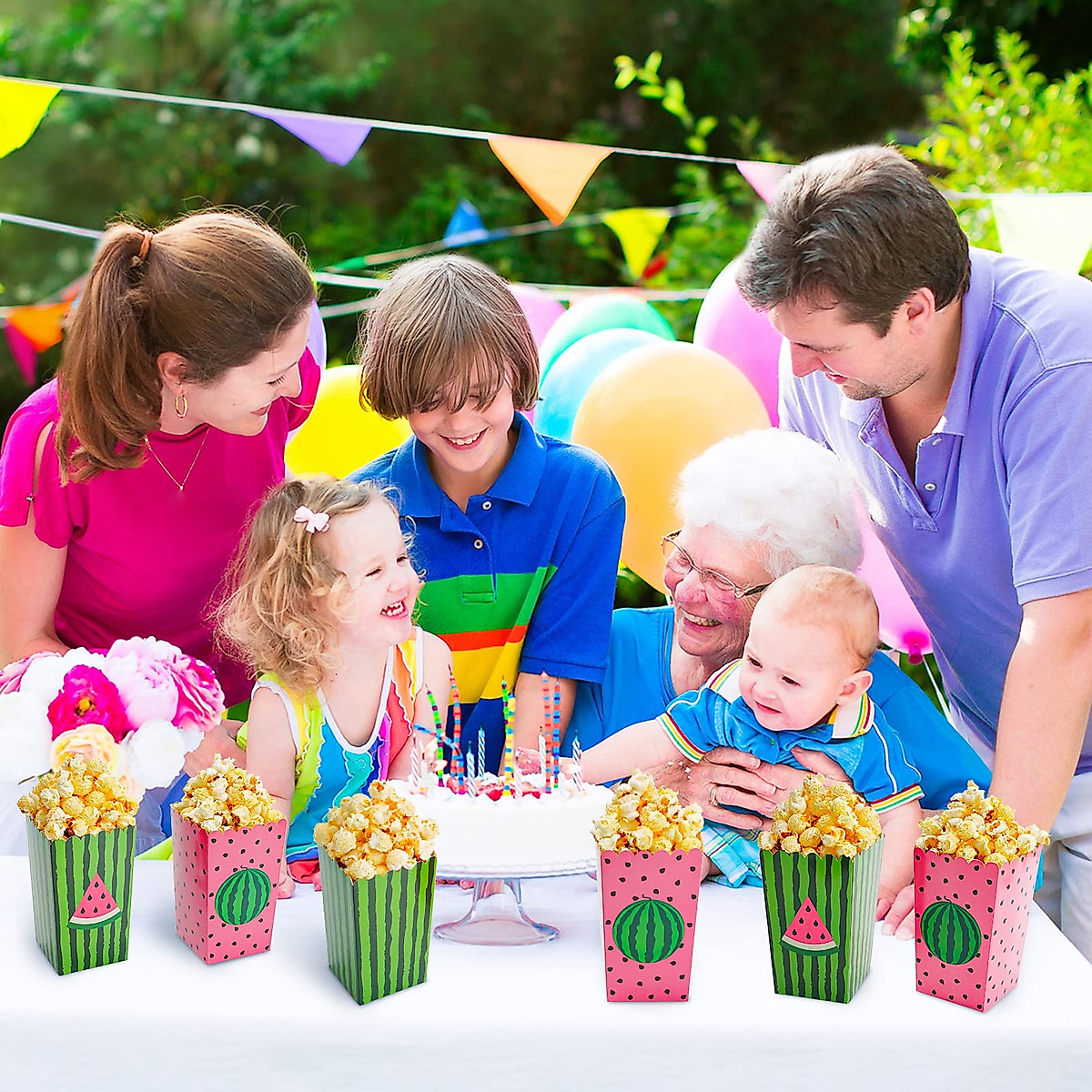 Whaline 24 Pack Watermelon Popcorn Boxes Snack Treat Favor Boxes Melon Print Candy Cookie Container for Watermelon Theme Birthday Favors Movie Night Party Supplies Decoration, 2 Design