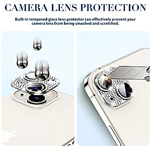 Goton for iPhone 14 Plus & iPhone 14 Camera Lens Protector Bling, Glitter Diamond Metal Lens Cover Glass Screen Protector Accessories for iPhone 14 Plus & 14 Silver
