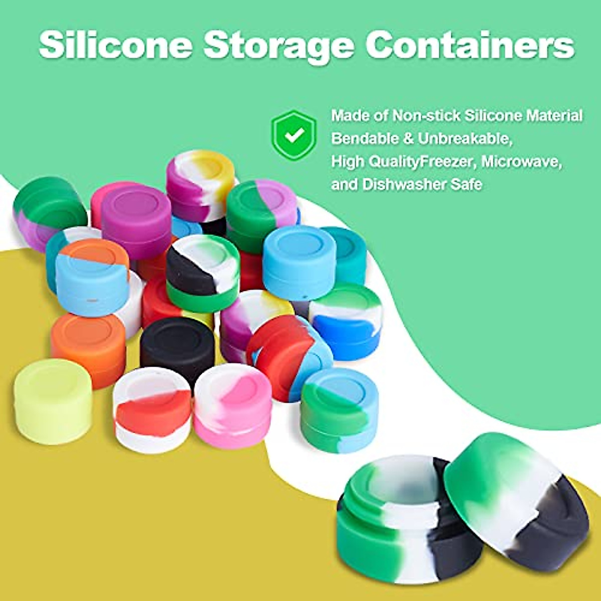 Silicone Wax Container 3ml 50 Pieces Non-Stick Silicone Jars Wax Concentrate Container with Wax Carving Tool and Silicone Mat for Home Travel Business, Random Color