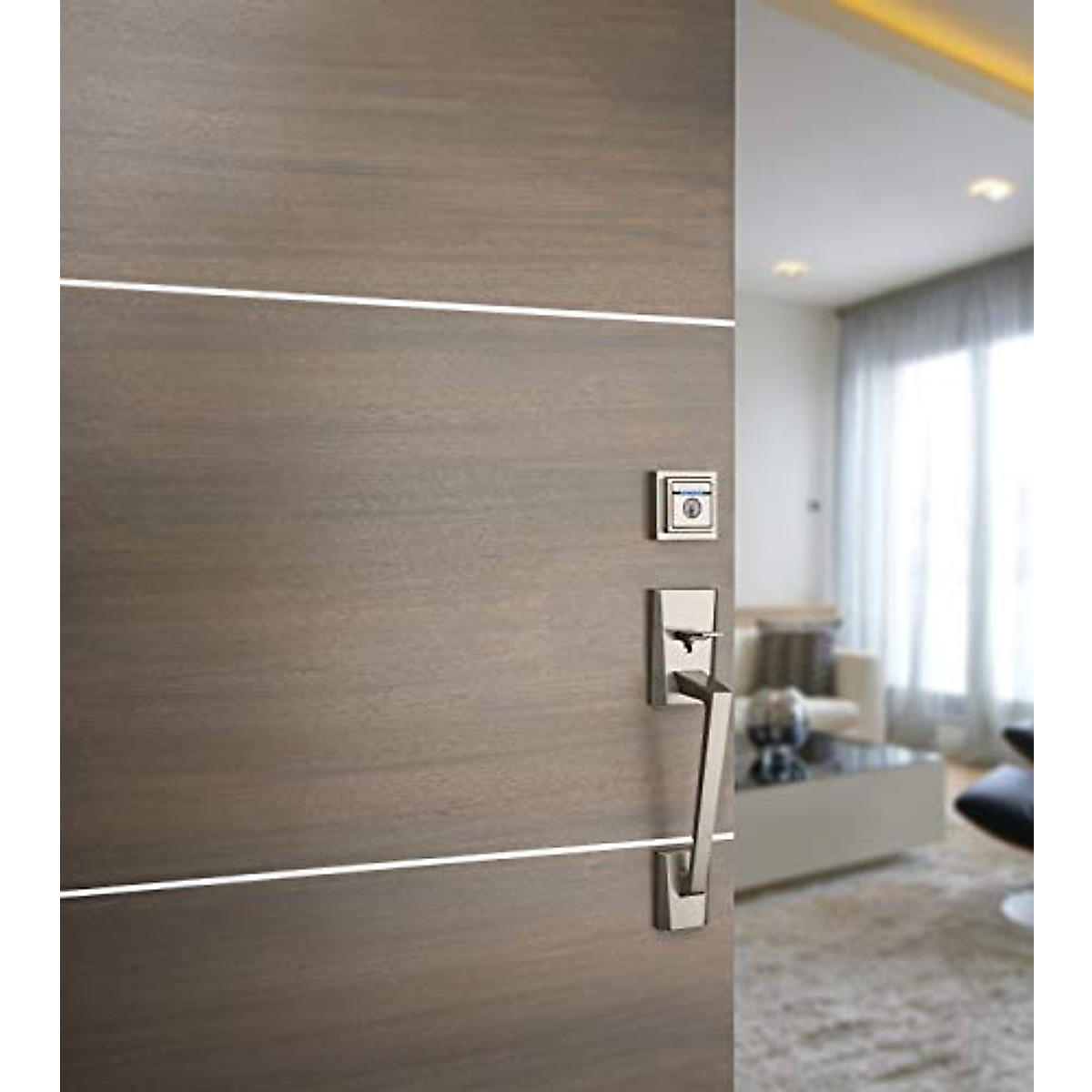 Kwikset 99250-206 Kevo Contemporary Touch-to-Open Bluetooth Smart Square Door Lock Deadbolt Featuring SmartKey Security, Satin Nickel