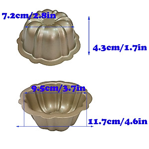 Mantouxixi 4 Pack Gold Color Mini Bundt Cake Pan, 4 Inch Nonstick Fluted Tube Cake Pans, Oven Baking Mold Metal Round Pumpkin Shaped Cake Mould for Bundtlet Bavarois Cupcake Muffin Brownie Pudding
