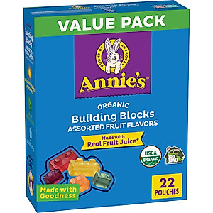 Annie's Organic Building Blocks Fruit Flavored Snacks, Assorted Fruit Flavors, Gluten Free, 22 Pouches, 15.4 oz.