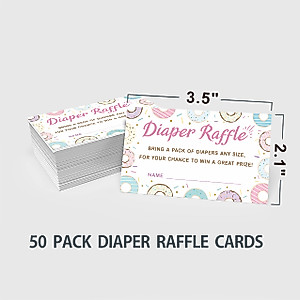JCVUK Baby Shower Games, 1 Diaper Raffle Standing Sign with 50 Diaper Raffle Tickets,Donut Love Theme Babyshower Party Decorations and Supplies For Boys or Girls(LBLK-B09)