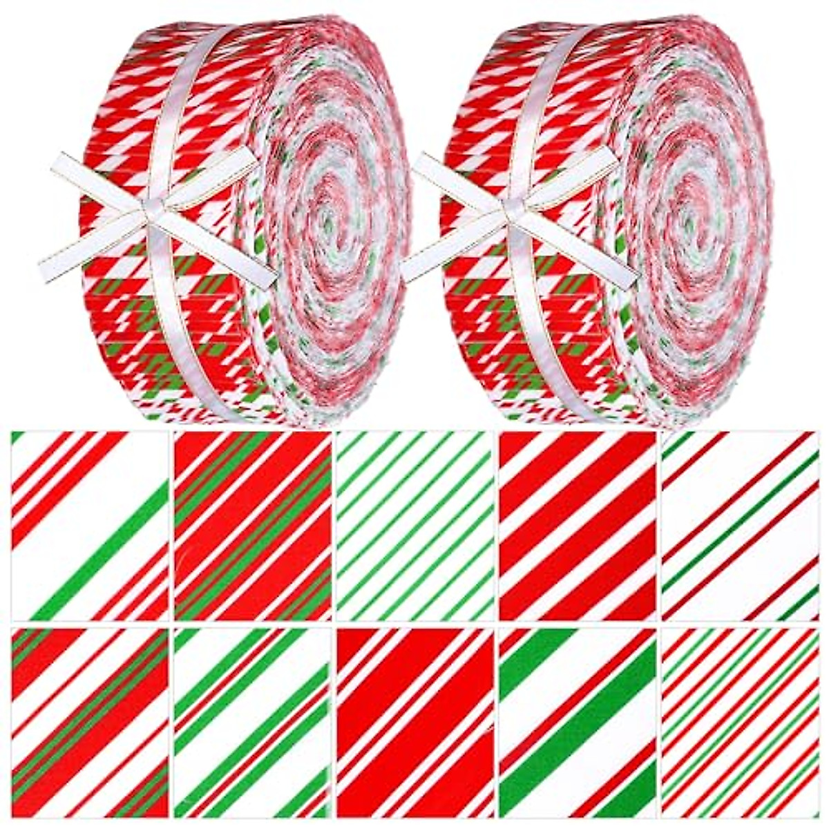 Ganeen 100 Pcs Christmas Fabric Patchwork Roll Quilting Fabric Roll up Fabric Quilting Strips, 2.55 Inch Candy Elements Roll up Fabric Patchwork Fabric for Xmas Sewing DIY Crafts