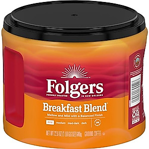 Folgers Breakfast Blend Mild Roast Ground Coffee, 22.6 Ounces (Pack of 6)
