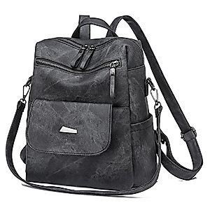 WYFJNX PU Leather Backpack Purse for Women Fashion Multipurpose Design Handbag Ladies Shoulder Bags Travel Backpack Black