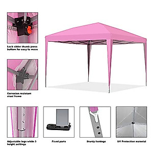 Saemoza Pop Up Canopy Tent, 10x10 Outdoor Commercial Instant Gazebo Tent with 4 Removable Sidewalls, Height Adjustable Portable Beach Canopy with Carry Bag (Pink)